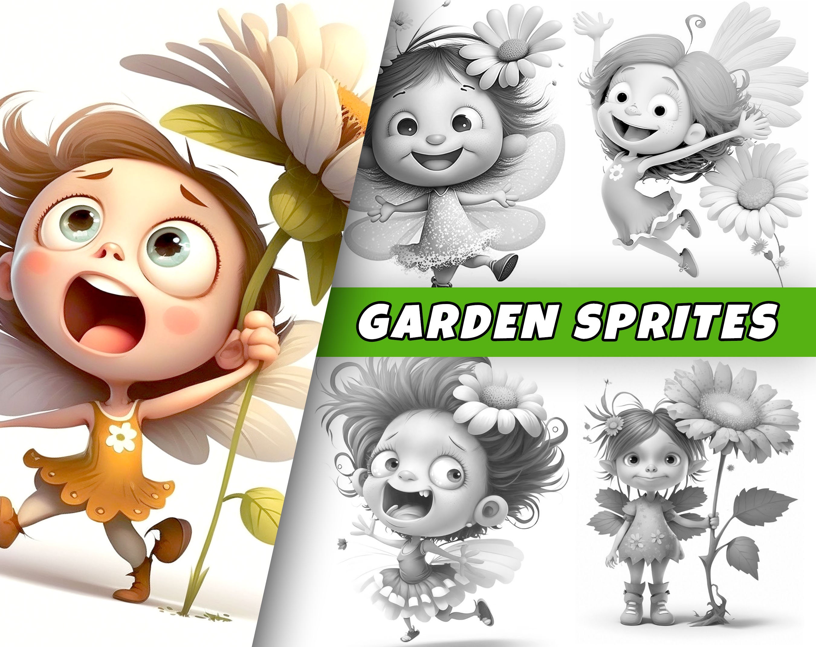 Cute Garden Sprites Coloring Pages Adults Kids Coloring - Etsy UK