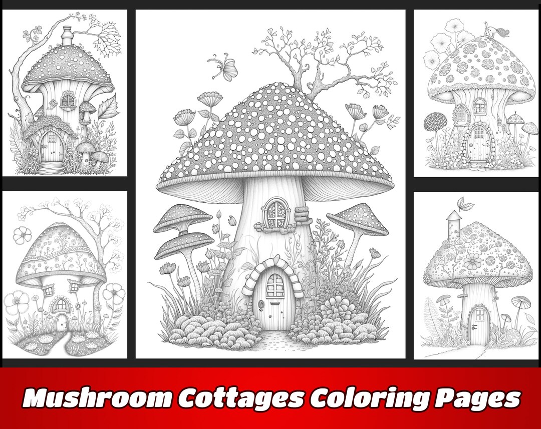 Fantasy Mushroom Houses Coloring Pages , Adults Kids Coloring Book ...