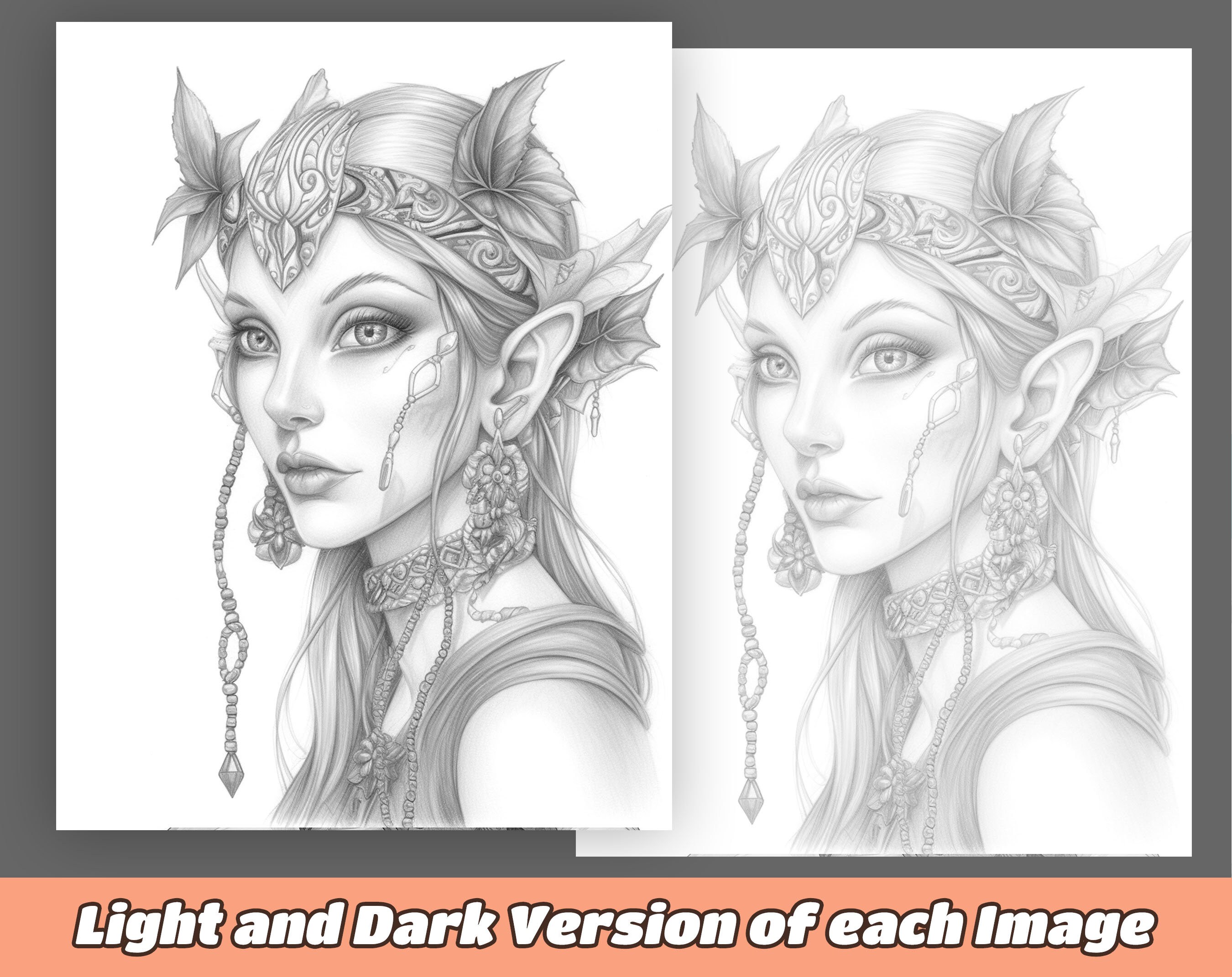 Elf Portraits, Adult Coloring Pages , Adults and Kids Coloring Book ...