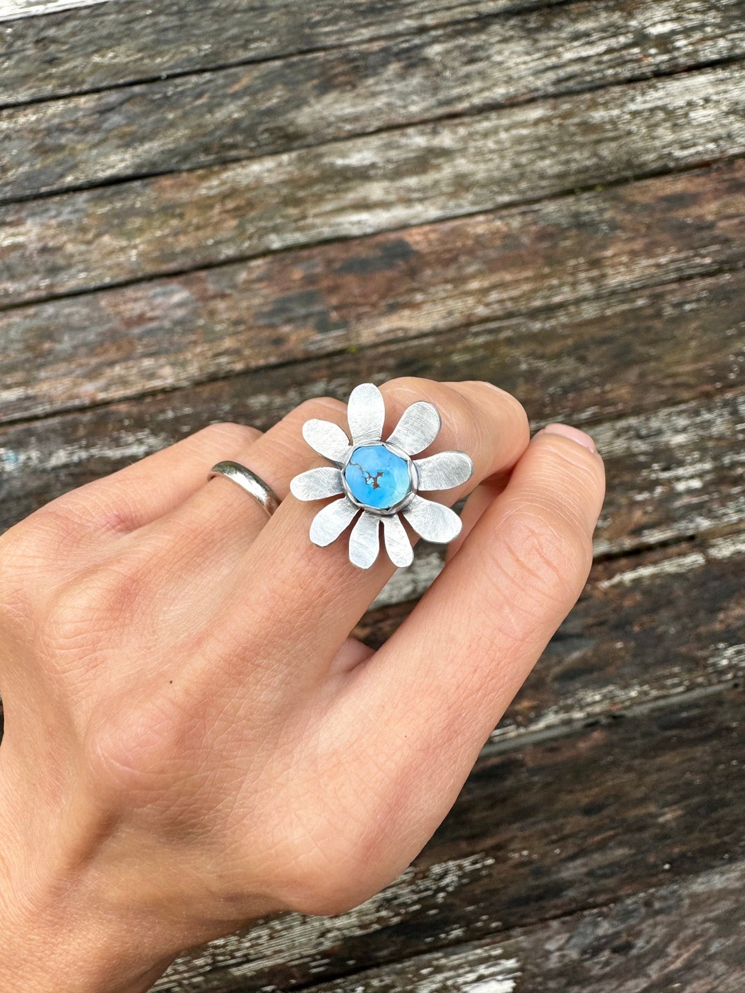 Artisanlab Jewelry Sterling Silver Golden Hill Turquoise Wild Flower Ring-us Size 8 - Etsy