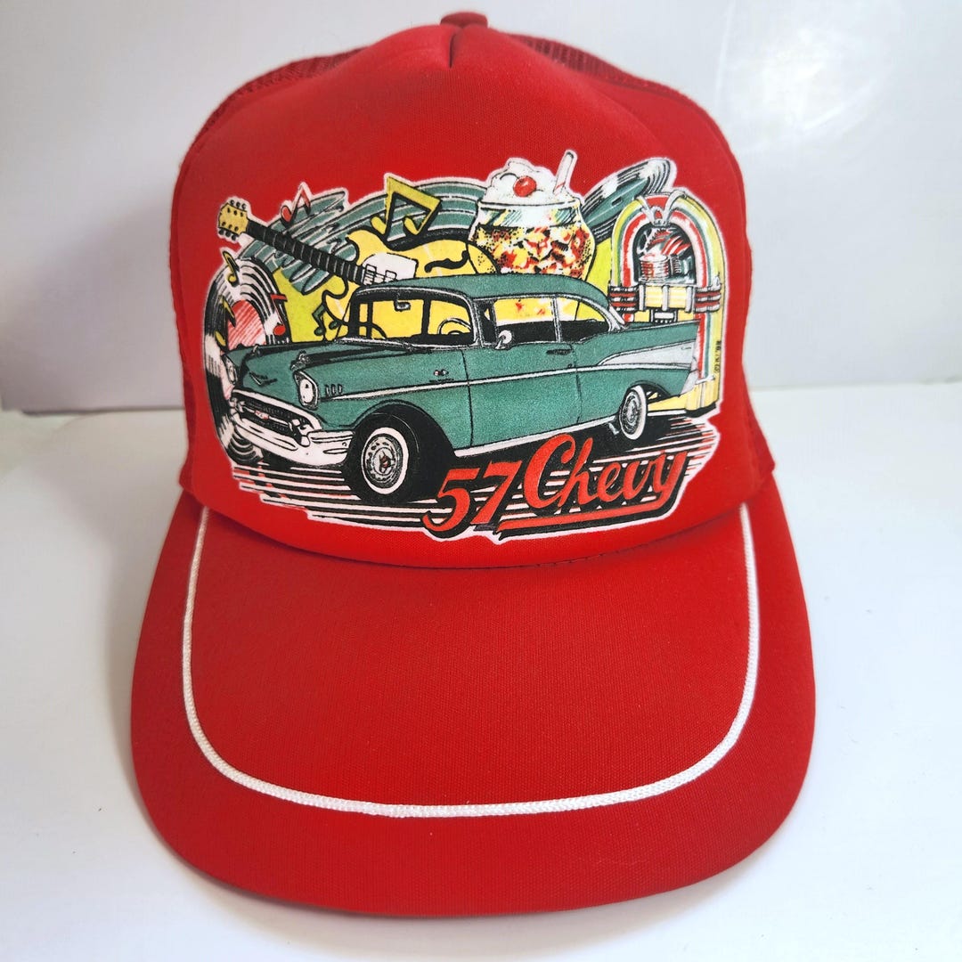 Vintage 57 Chevy Truckers Hat Red Snapback Mesh Back Soda Shop 80s - Etsy