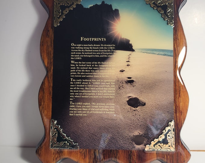 Vintage Footprints in the Sand Poem Wood Wall Plaque 13" X 10" Retro ...