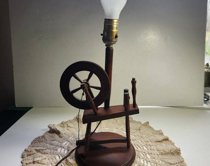 Vintage Mid Century Wood Spinning Wheel Lamp Home Decor Sewing Light - Etsy