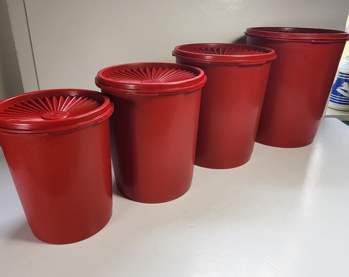 Vintage Tupperware Canister Set of 4 With Lids Red Classic 70s Set Made ...
