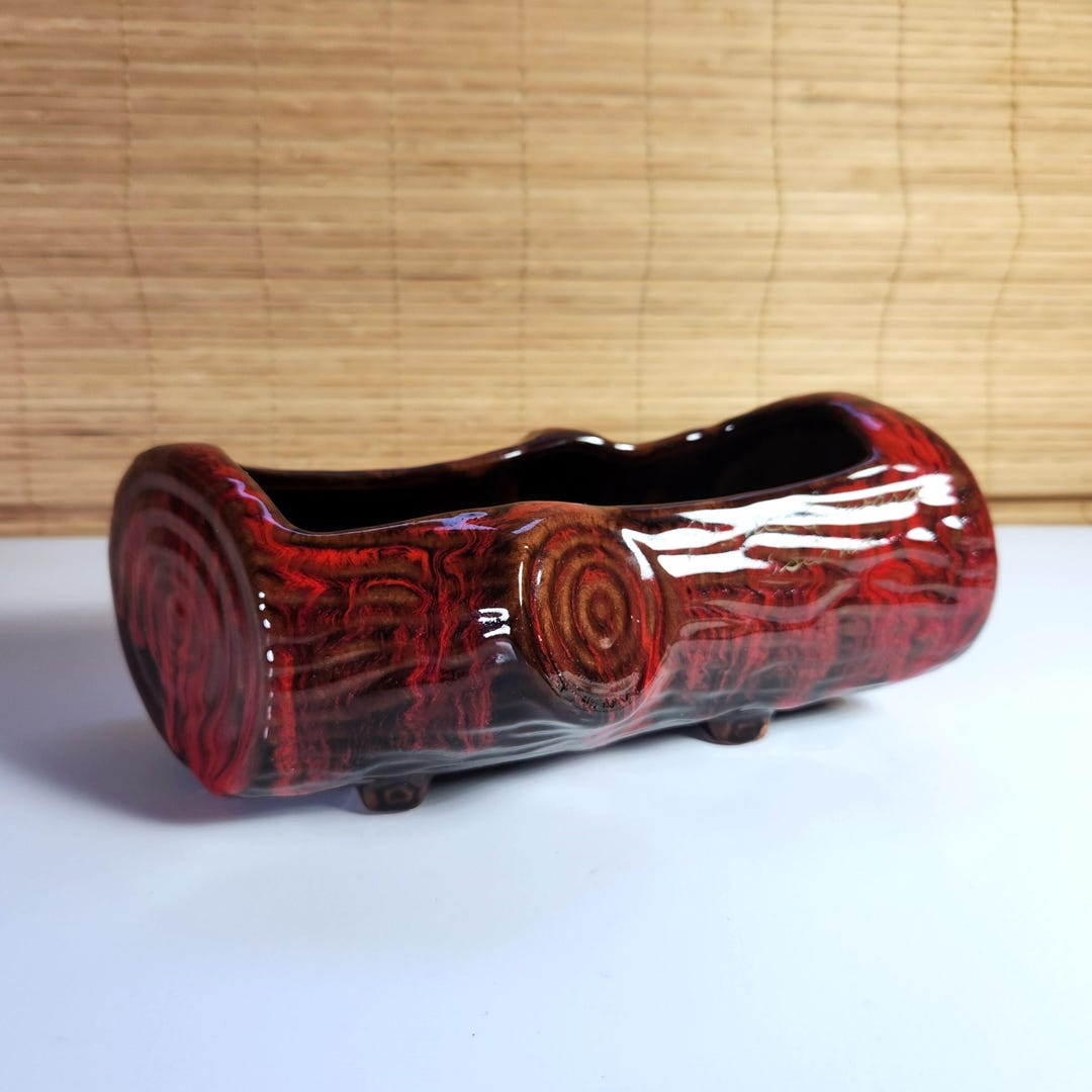 Blue Mountain Pottery Red Log Planter TV Top Bookcase Shelf 1960s Vibe ...