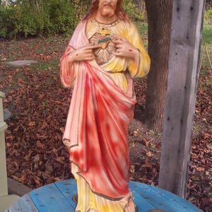 Jesus Sacred Heart Stigmata Large Vintage Statue Chalkware Hydrocal ...