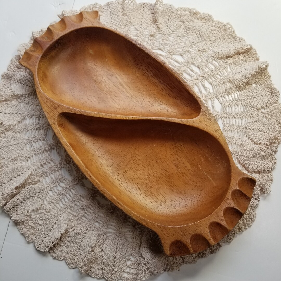 Monkey-pod Wood Divided Serving Dish Tray MCM Vintage Leilani Genuine ...