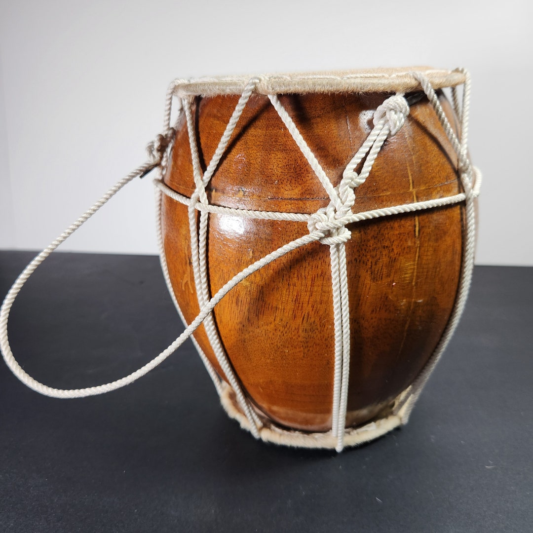 Vintage Dholak Khamak Madal Goatskin Hand Drum 2 Heads Tunable Bass ...
