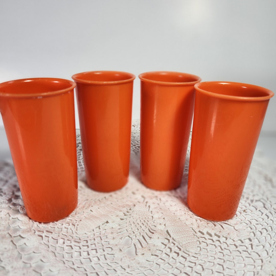 Tupperware Cups Tumblers Drink Glasses Orange Set of 4 8 Oz Juice Cups ...