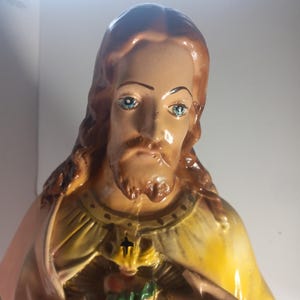 Jesus Sacred Heart Stigmata Large Vintage Statue Chalkware Hydrocal ...