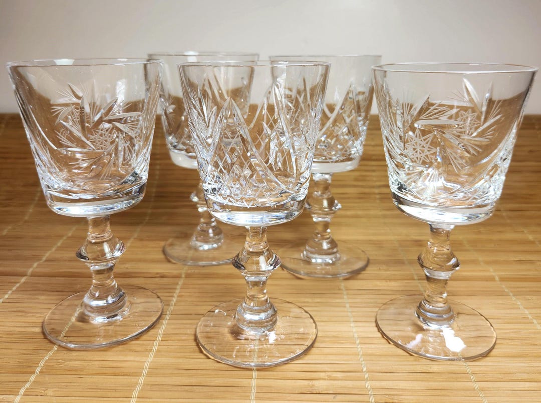 Pinwheel Crystal Wine Glasses Set of 5 Vintage 60s Mid Century Cut ...