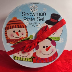 Vintage Set of 4 Snowman Plates Christmas Boston Warehouse snow Much ...
