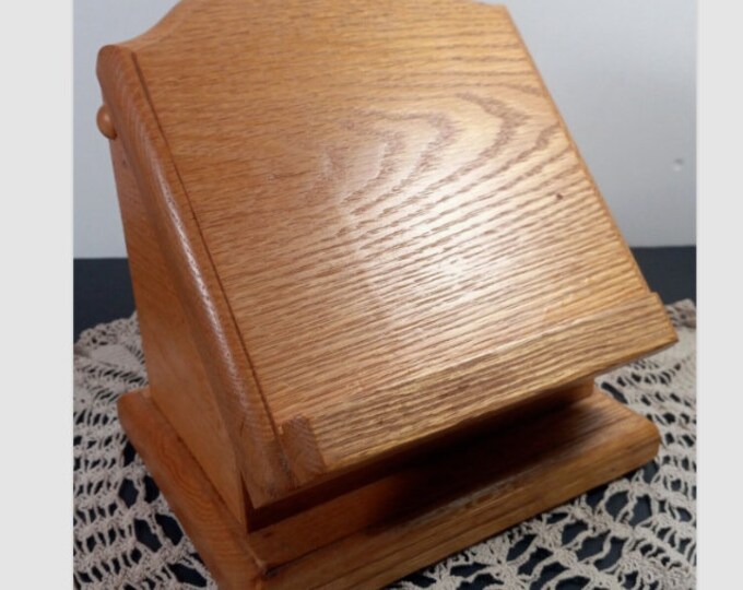 Recipe Box Podium MCM Solid Oak 1970s Vintage Kitchen Cottage Core ...