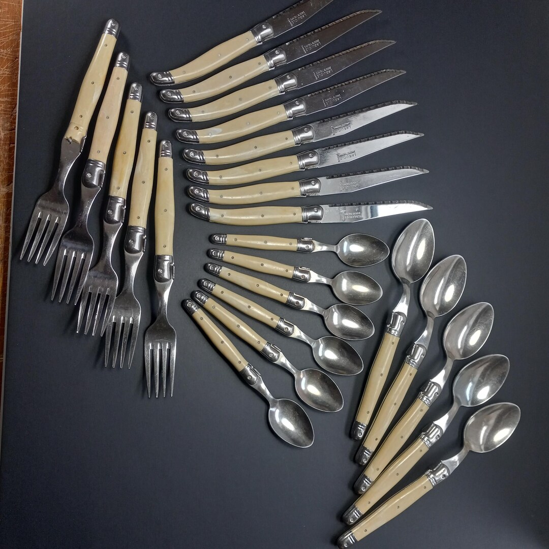 Laguiole Inox France Vintage Flatware Lot Ivory Bone Coloured Handles ...