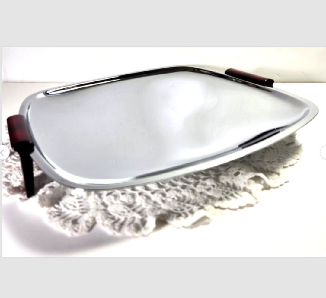Glo-hill Tray Bakelite Cherry Red Handles 12" X 11" Chrome MCM ...
