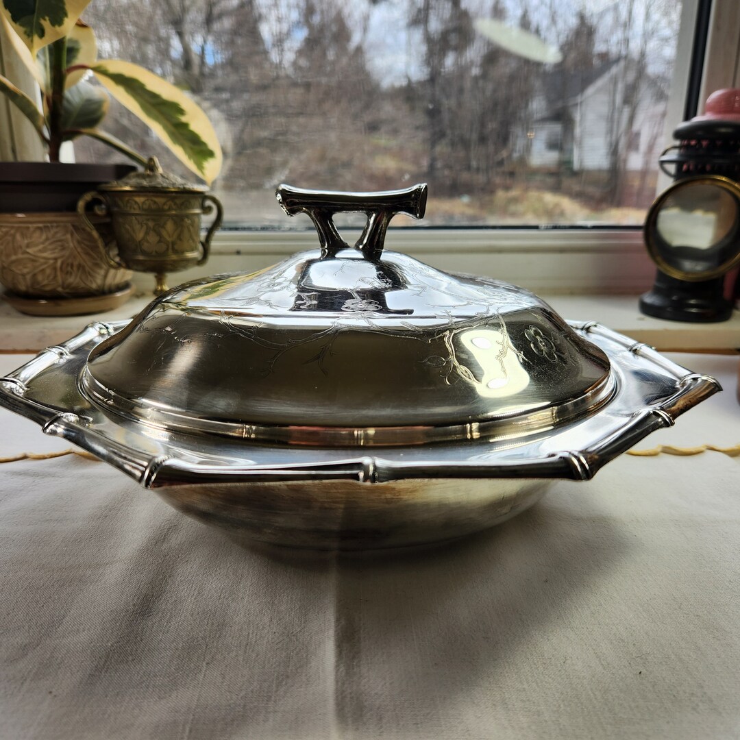 Server Silver Plate Vintage Covered Serving Dish With Ovenproof Glass ...