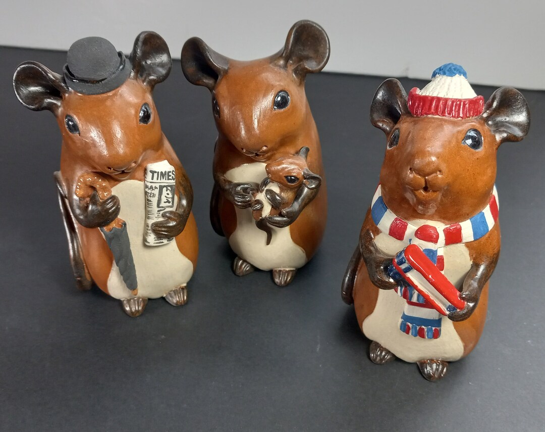 Vintage Terra Cotta Mouse Rat Family Figurines Lot of Three ...