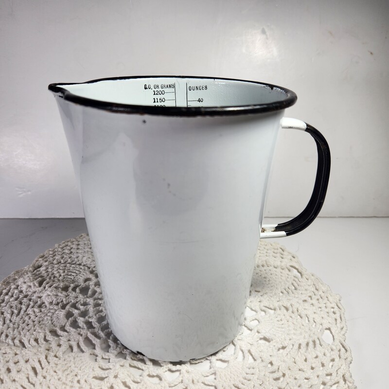 White Enamel Pitcher - Etsy