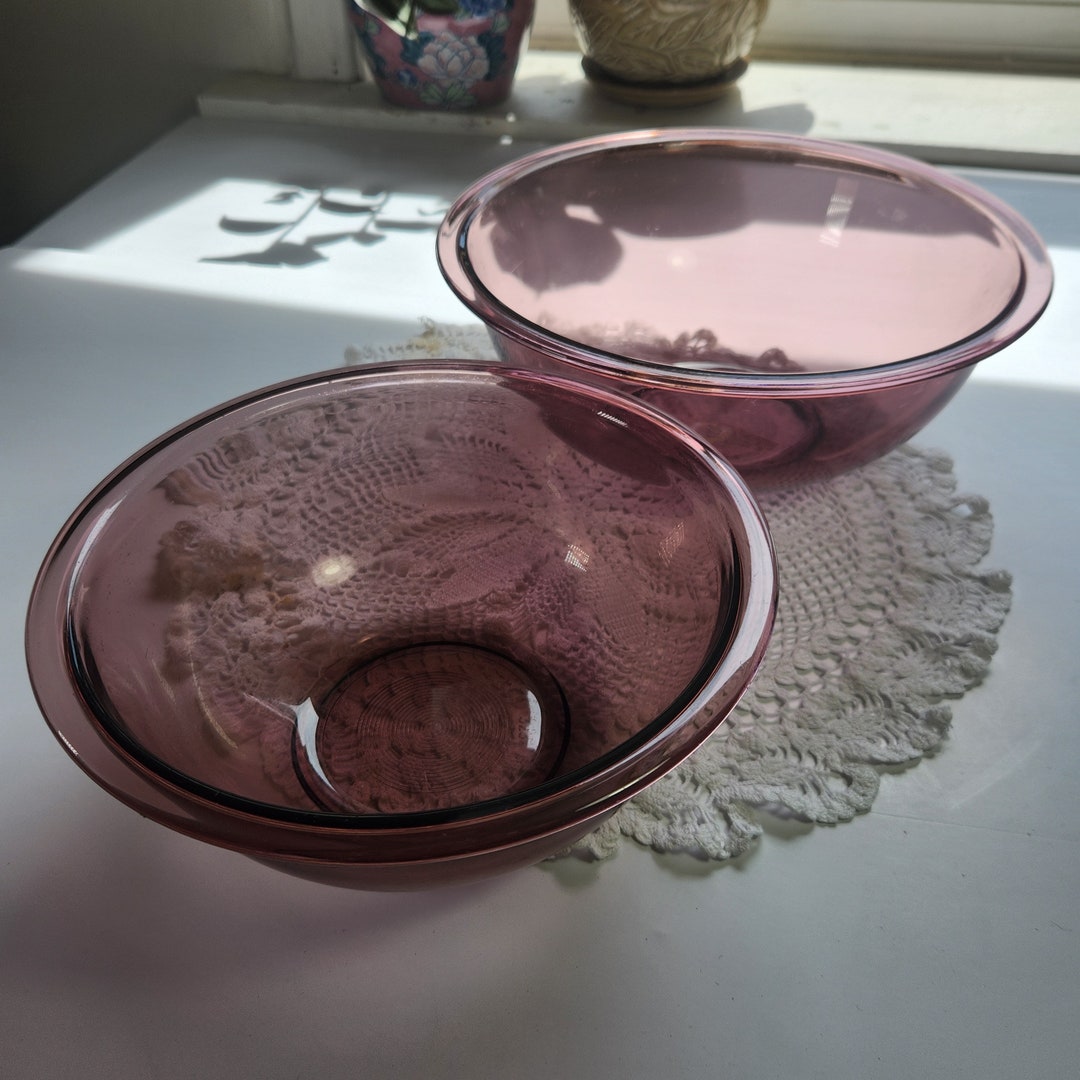 Vintage Pyrex Cranberry Glass Mixing Bowl Set of 2 Nesting Bowls 1.5L ...