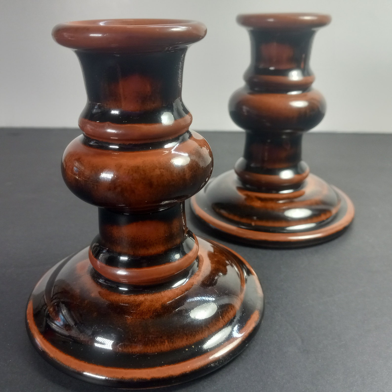 Dansk Design Candle Holders Two-tone Antiqued Look Ceramic Boho Hippie ...
