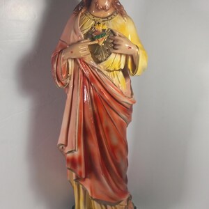 Jesus Sacred Heart Stigmata Large Vintage Statue Chalkware Hydrocal ...
