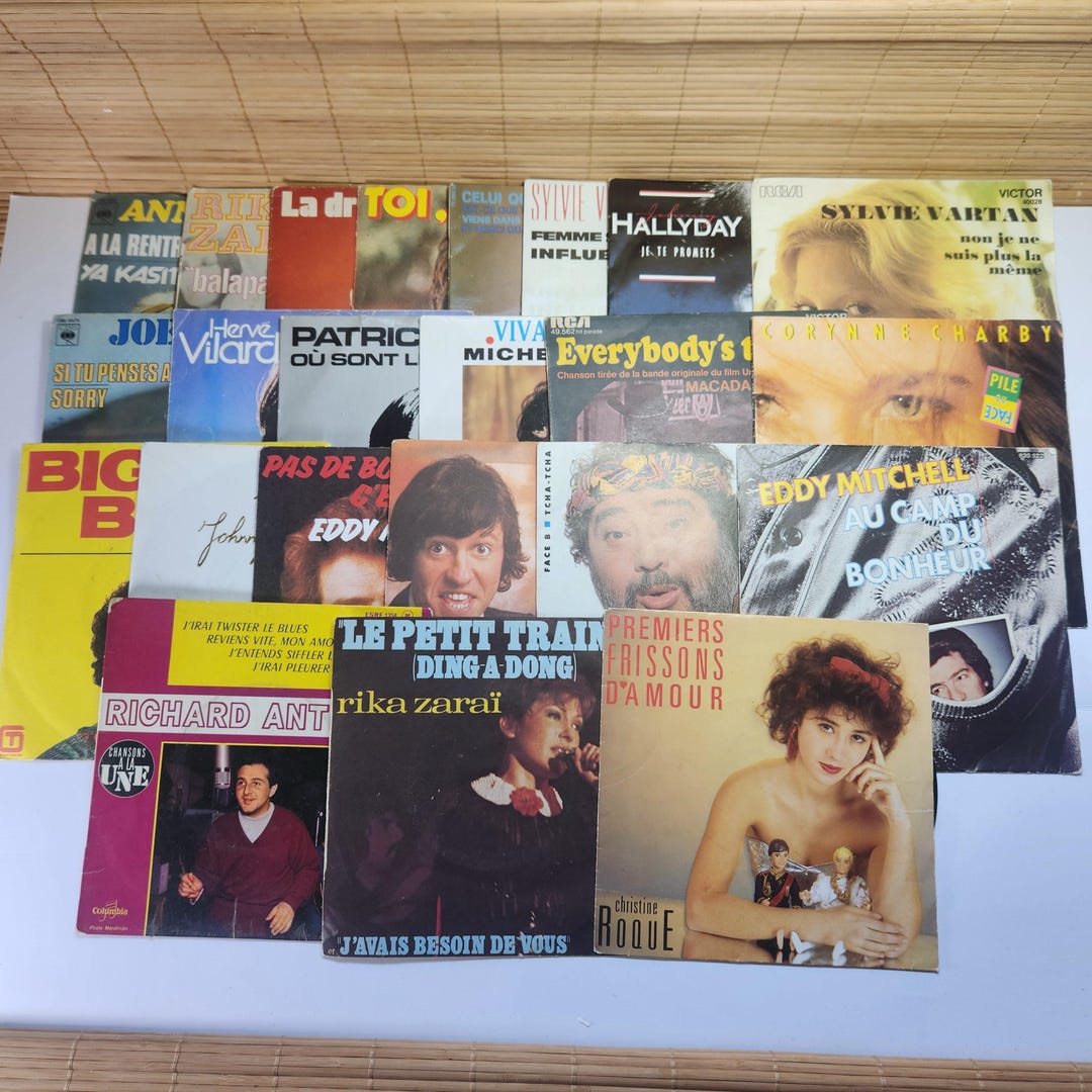 French 45 RPM Records 1970s 80s Pop Assorted Lot of 23 Records Incl ...