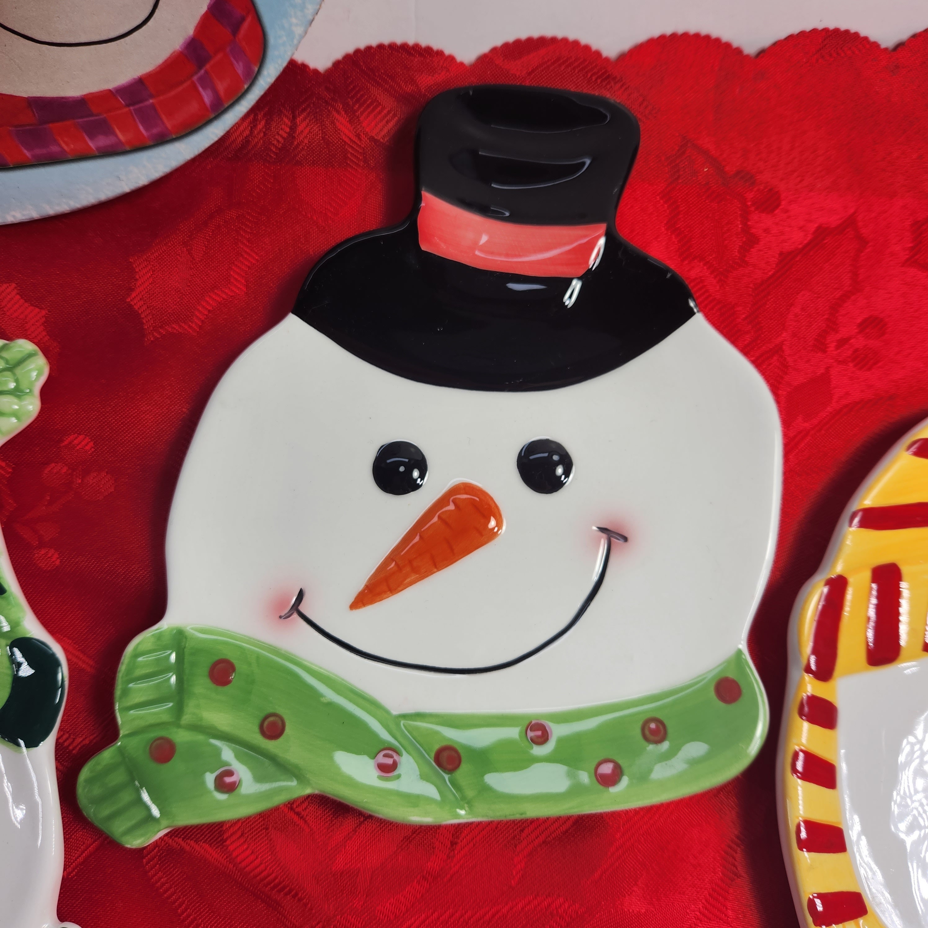 Vintage Set of 4 Snowman Plates Christmas Boston Warehouse snow Much ...