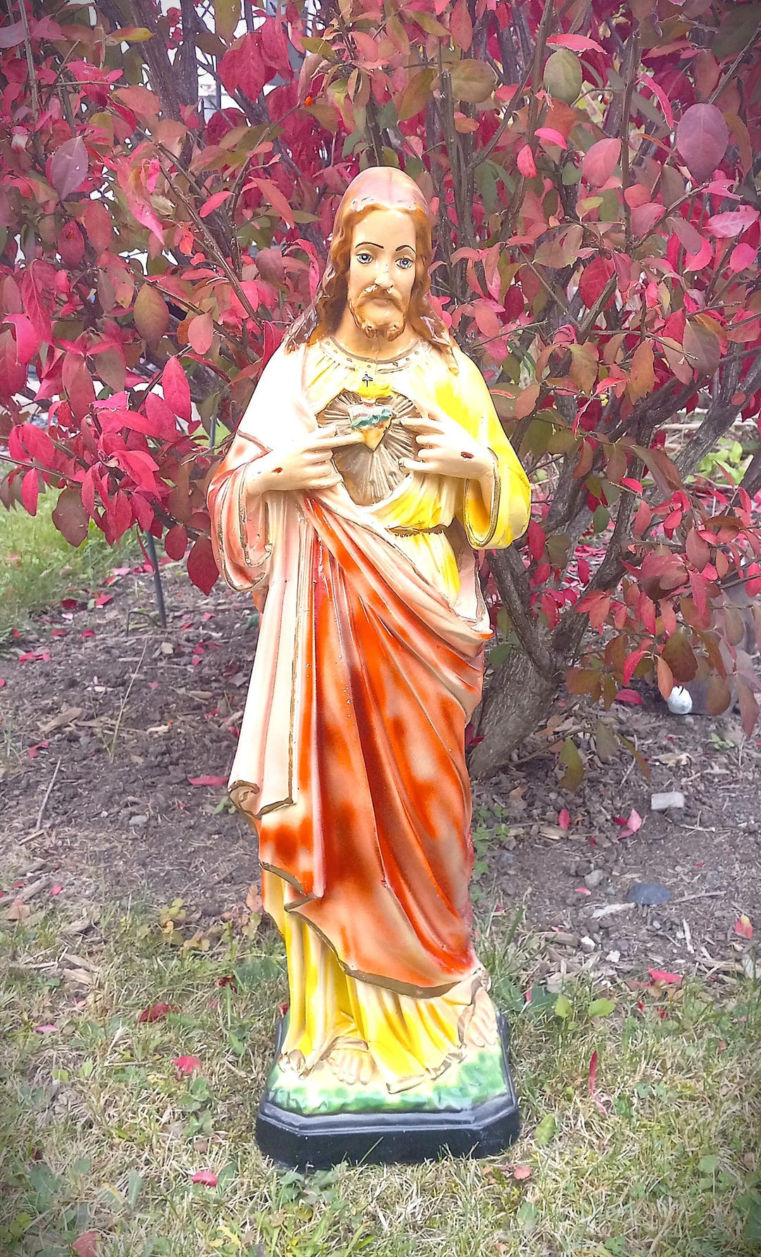 Jesus Sacred Heart Stigmata Large Vintage Statue Chalkware Hydrocal ...