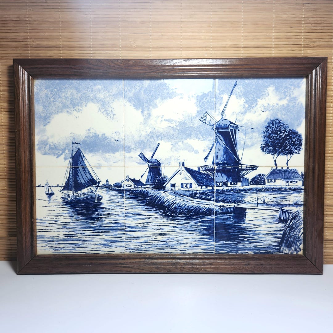 Vintage Delft Tile Tray: Hand-painted Holland Harbor Scene - Etsy