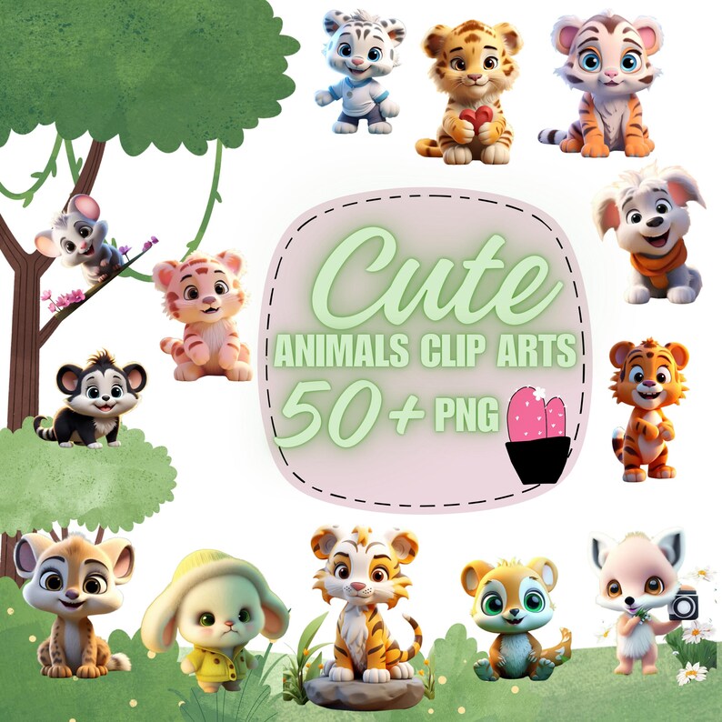 Cute Animals Clipart, Cartoon Animal Clipart, Baby Animals, Animal ...
