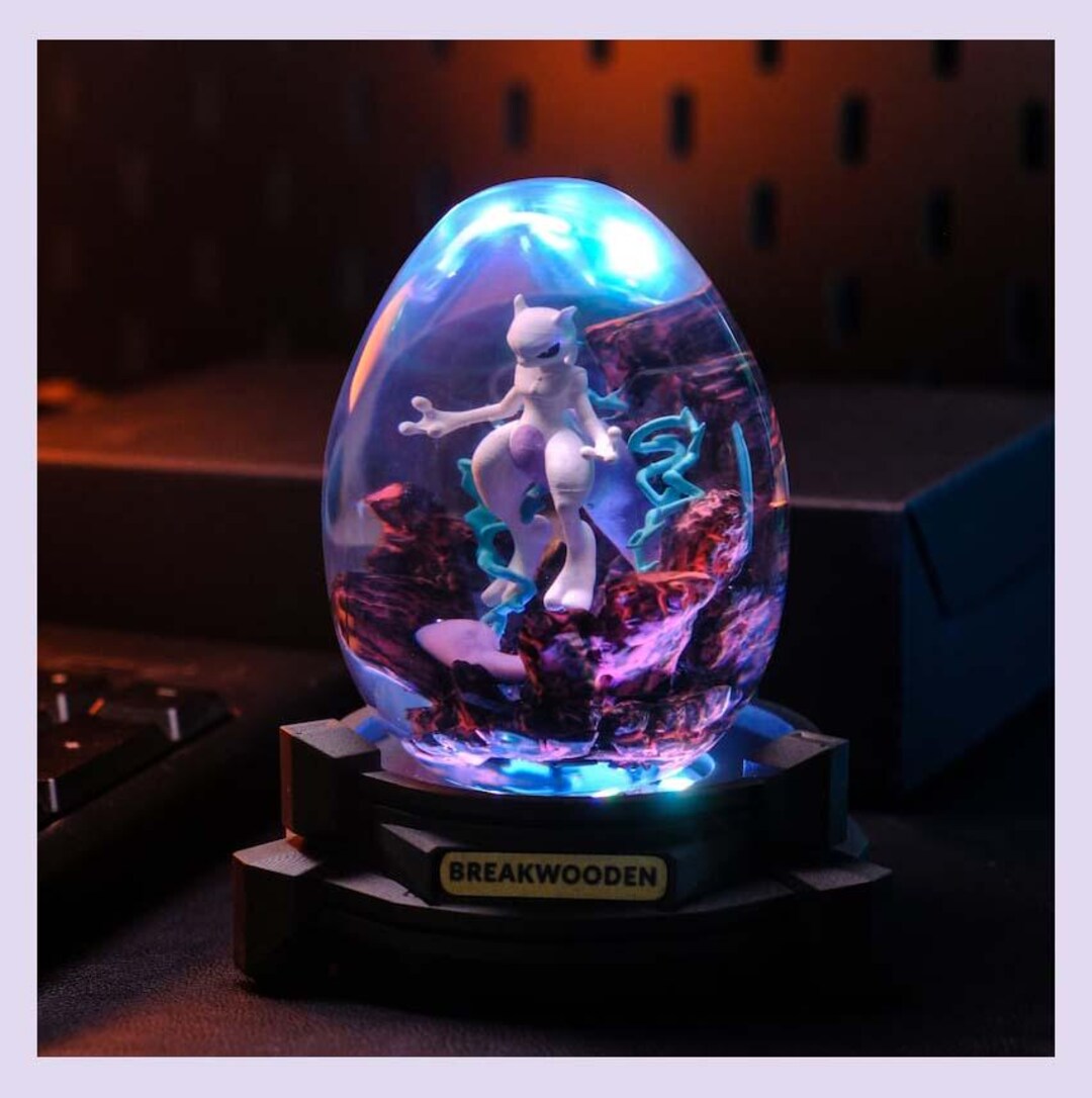 MEWTWO POKEMON Resin Lamp Egg, Custom Epoxy Resin Art, Handcrafted Eggs ...