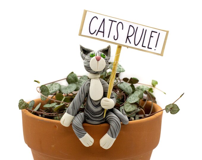 Cat Pot Sitter / Gray Tabby Cat / Flower Pot Sitter / Cat Pot - Etsy