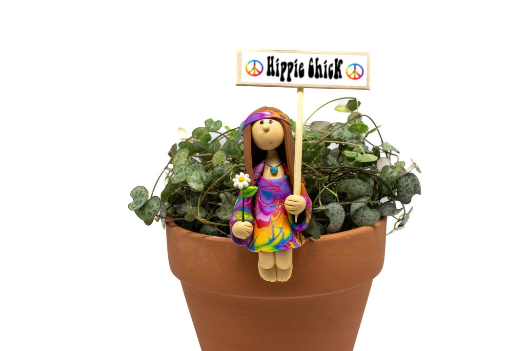 Hippie Chick Potsitter- Flower Pot Sitter- Plant Pot Sitter- Flower Pot ...