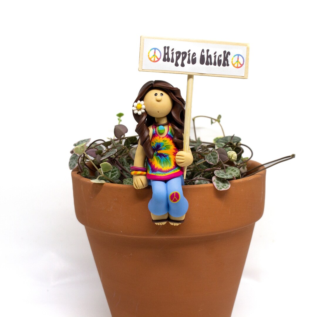 Hippie Chick Potsitter- Flower Pot Sitter- Plant Pot Sitter- Flower Pot ...