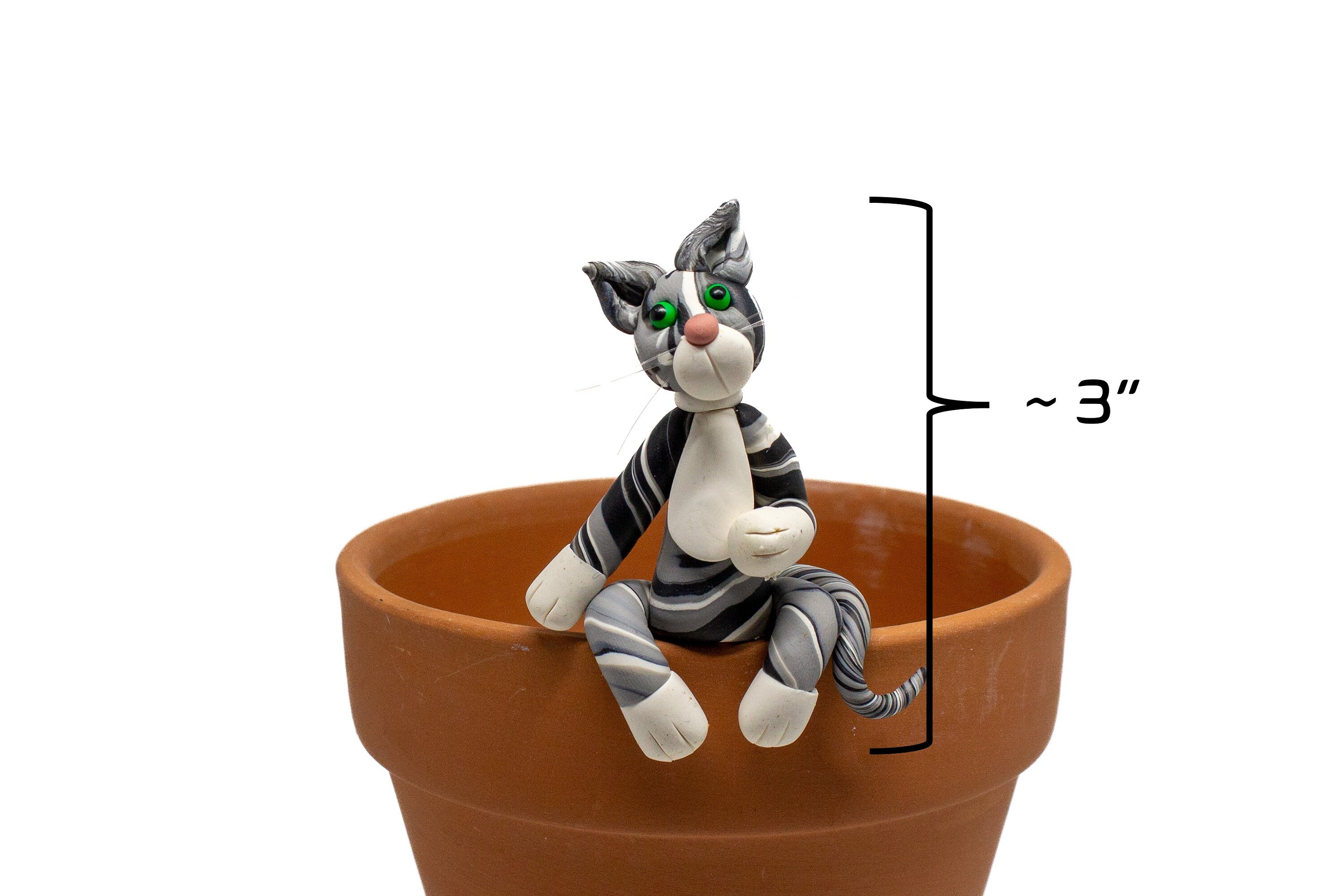 Cat Pot Sitter / Gray Tabby Cat / Flower Pot Sitter / Cat Pot Hugger ...