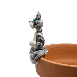 Cat Pot Sitter / Gray Tabby Cat / Flower Pot Sitter / Cat Pot Hugger ...