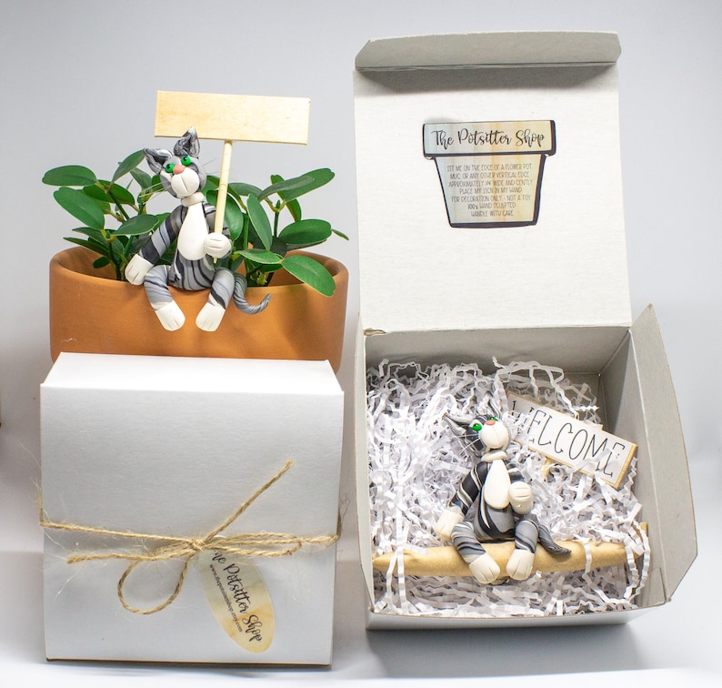 Cat Pot Sitter / Gray Tabby Cat / Flower Pot Sitter / Cat Pot Hugger ...