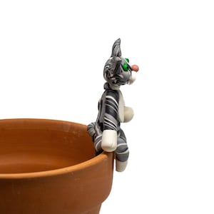 Cat Pot Sitter / Gray Tabby Cat / Flower Pot Sitter / Cat Pot Hugger ...