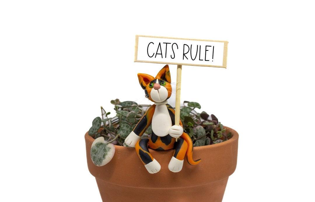 Cat Pot Sitter / Calico Cat / Flower Pot Sitter / Calico Cat Pot Hugger ...