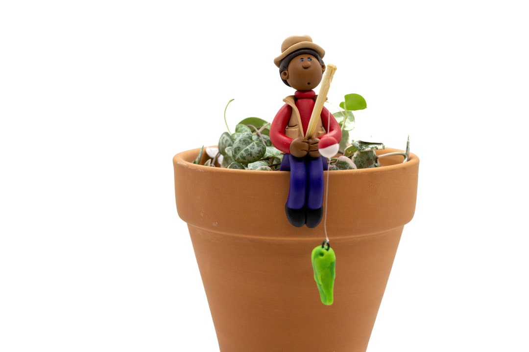 Fisherman Potsitter, Flower Pot Pal, Flower Pot Fisherman- Sits on Edge ...