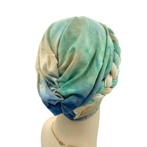 Tie-dye Braided Chemo Turban, Chemo Headwear, Comfy Alopecia Hat, Slip ...