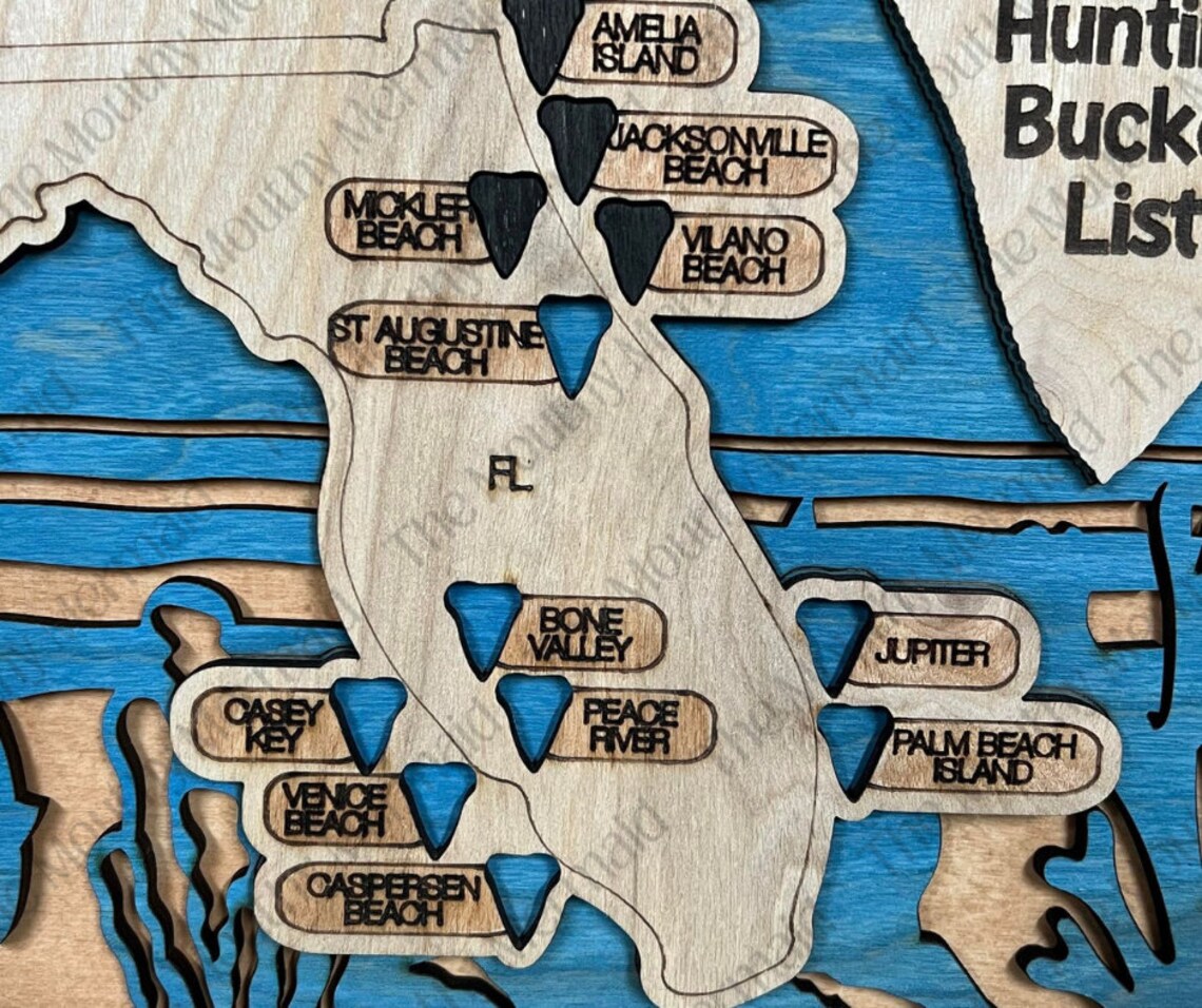 Emerald Seas Shark Teeth Hunting Bucket List 3D Map. Wall Hanging, Wall ...