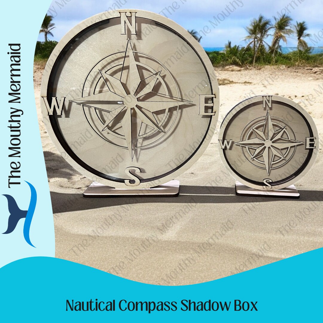 Nautical Compass Rose Compass Shadow Box for Seashells, Shark Teeth ...