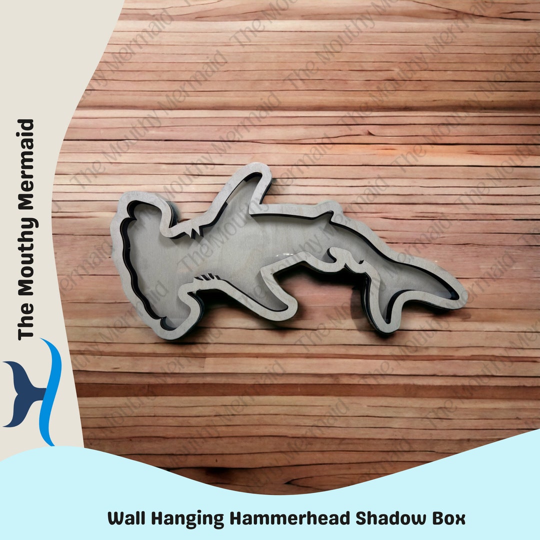 WALL HANGING Hammerhead Shark Shadow Box for Shark Teeth, Small Shells ...