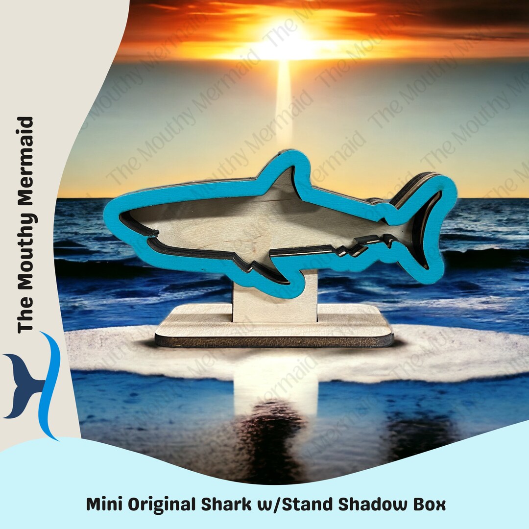 MINI Original Shark on Stand Shadow Box for Shark Teeth, Small Shells ...