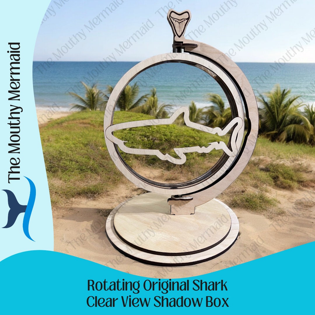 Rotating Clear View Original Shark Shadow Box for Shark Teeth, Small ...