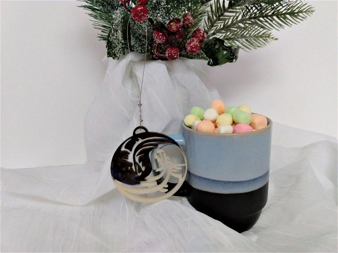 Resin Yin Yang Dragon Ornament in Cream, Brown and a Touch of Blue With ...