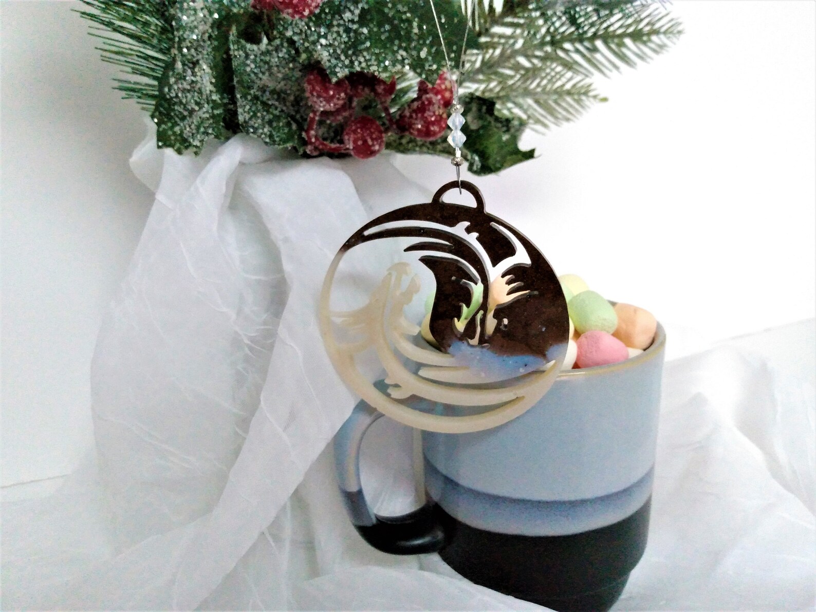 Resin Yin Yang Dragon Ornament in Cream, Brown and a Touch of Blue With ...