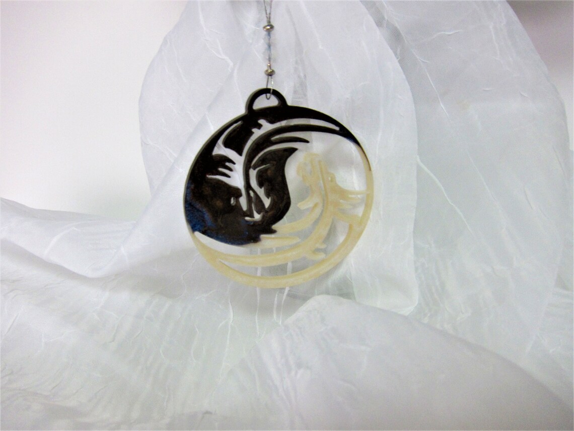 Resin Yin Yang Dragon Ornament in Cream, Brown and a Touch of Blue With ...
