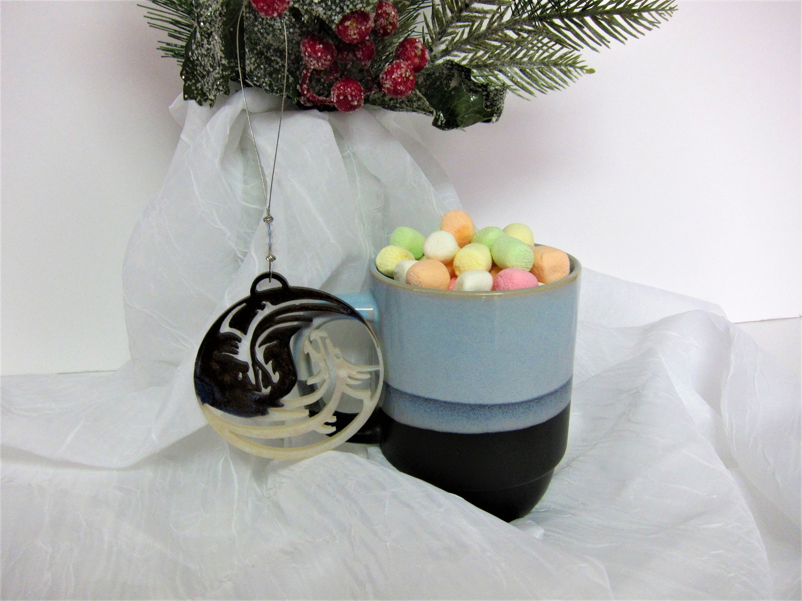 Resin Yin Yang Dragon Ornament in Cream, Brown and a Touch of Blue With ...